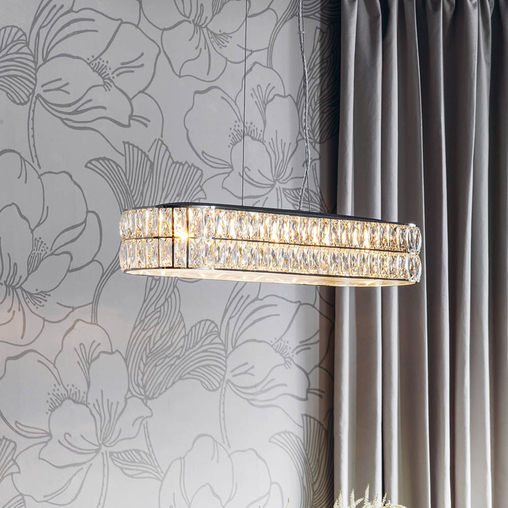 Verina Linear Pendant in Crystal and Chrome with Integrated LED ...