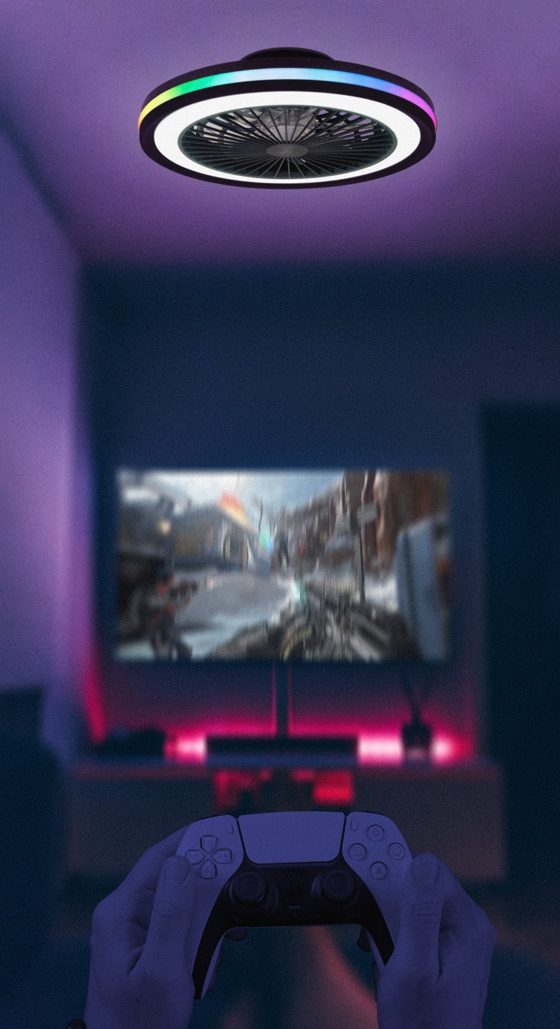 Mantra Gamer LED Dimmable RGB Ceiling Light With Built-In Fan - Remote ...